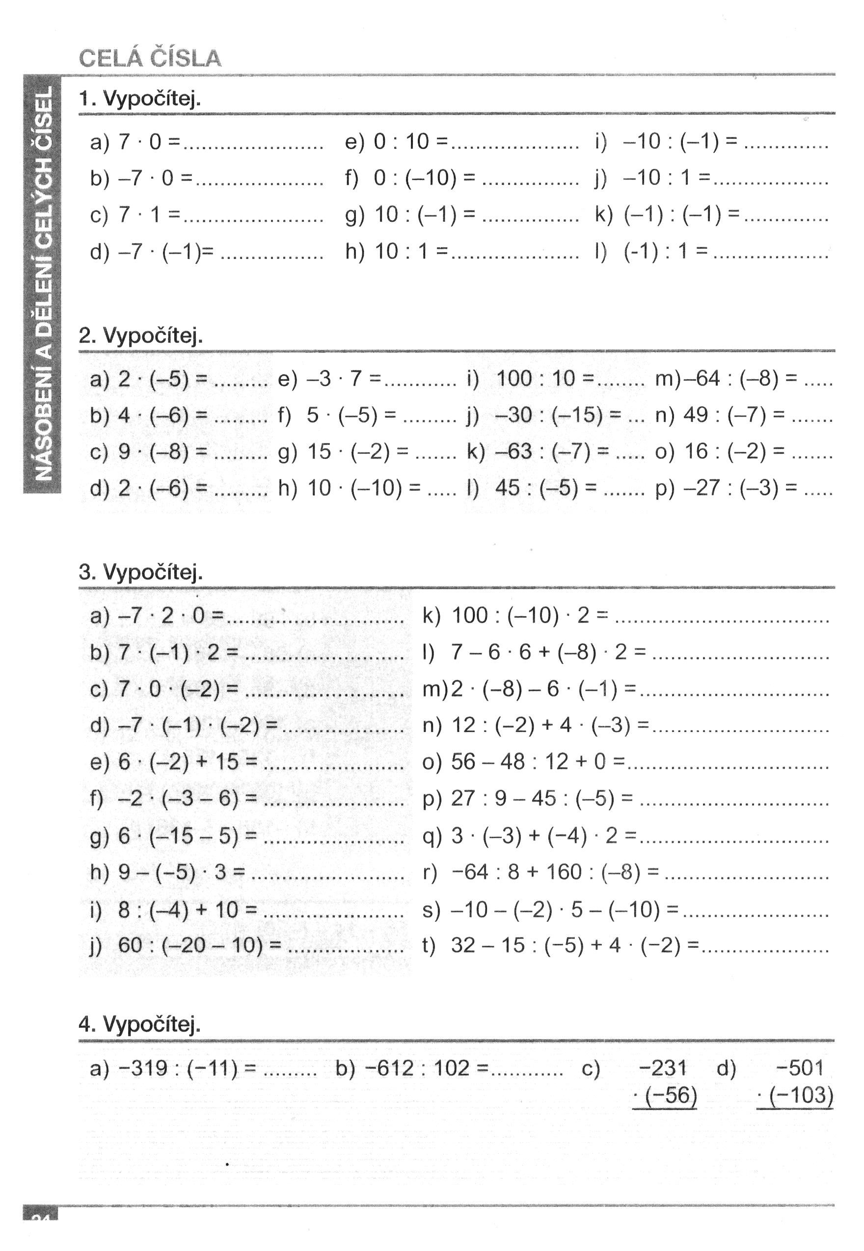 ZŠ Kunratice | Celá čísla